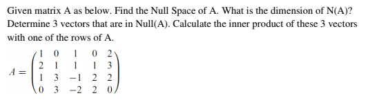 Solved Given matrix A as below. Find the Null Space of A. | Chegg.com