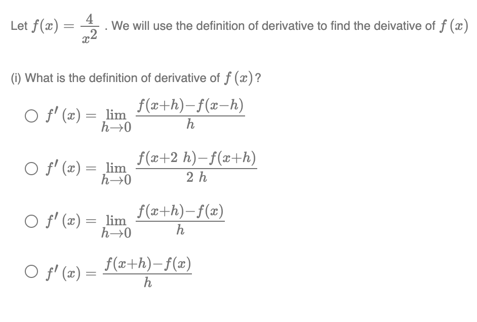 Solved Let f(x)=x24. We will use the definition of | Chegg.com