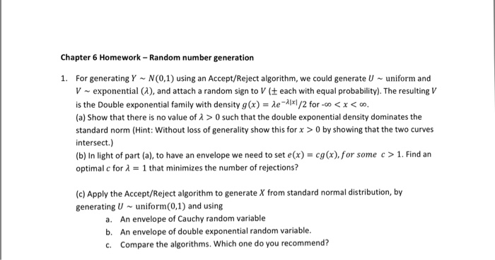 Solved For generating Y ~ N(0, 1) using an Accept/Reject | Chegg.com