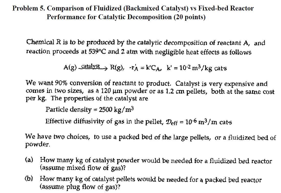 Solved Problem 5. ﻿Comparison of Fluidized (Backmixed | Chegg.com