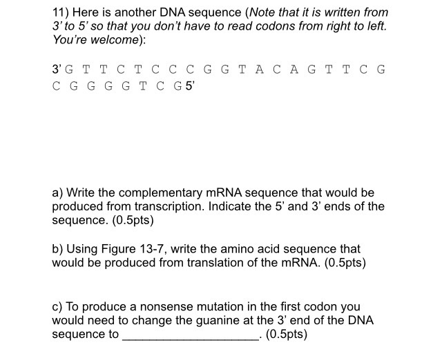 Solved Here is another DNA sequence 3'GTTCTCCCGGTACAGTTCG | Chegg.com