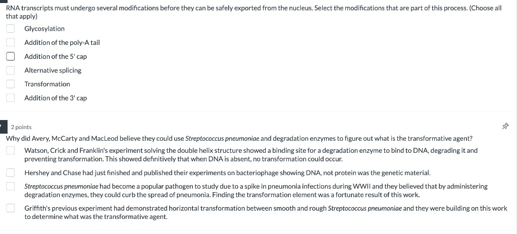 Solved RNA transcripts must undergo several modifications | Chegg.com
