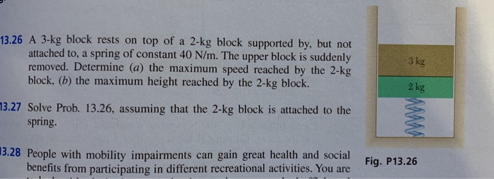 Solved 13.26 A 3-kg block rests on top of a 2-kg block | Chegg.com