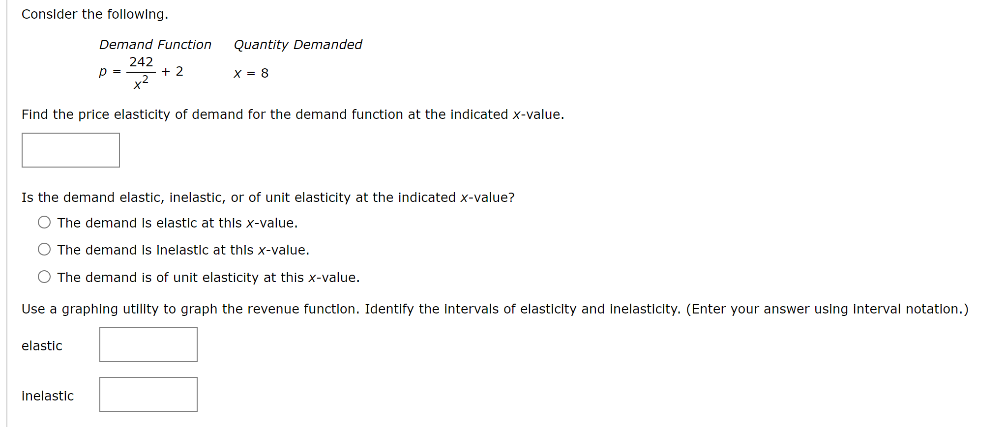 Solved Consider the following. Demand Function Quantity | Chegg.com