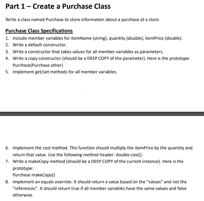 Solved Write a class named Purchase to store information | Chegg.com
