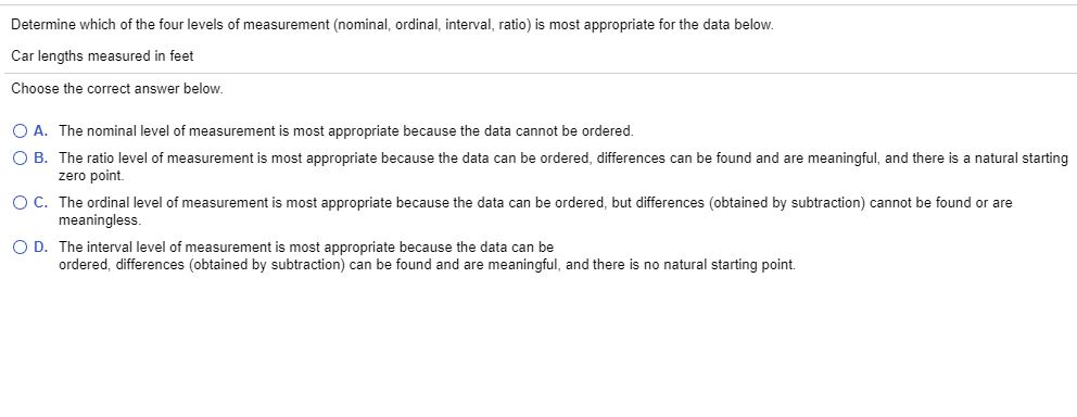 Solved Determine which of the four levels of measurement | Chegg.com