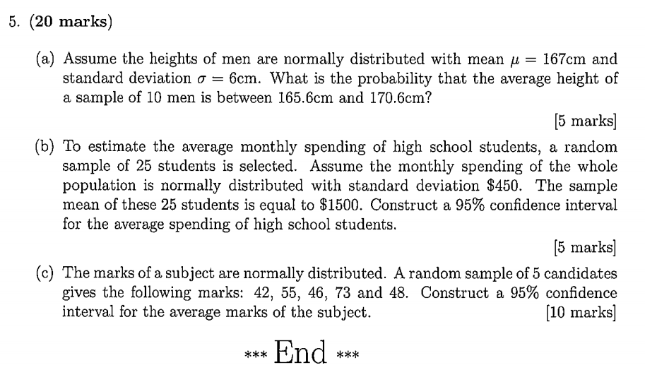 Solved 5. (20 marks) (a) Assume the heights of men are | Chegg.com