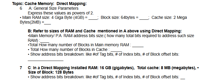 Solved Topic: Cache Memory: Direct Mapping:6 ﻿A: General | Chegg.com