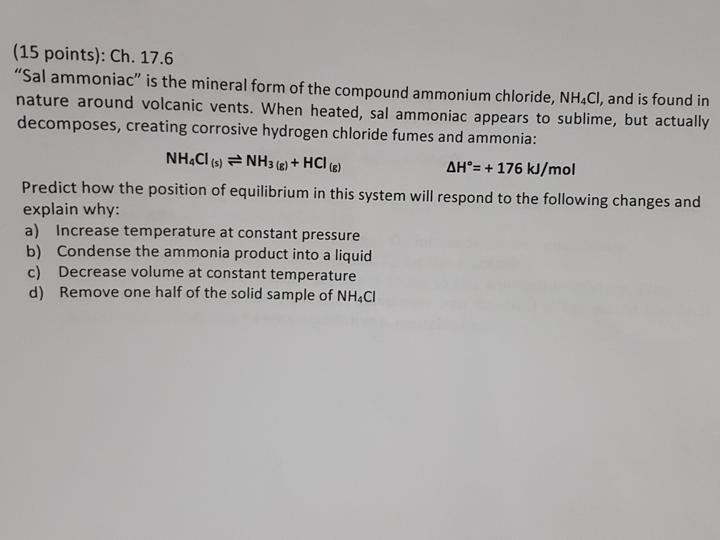Solved (15 points): Ch. 17.6 "Sal ammoniac" is the mineral | Chegg.com