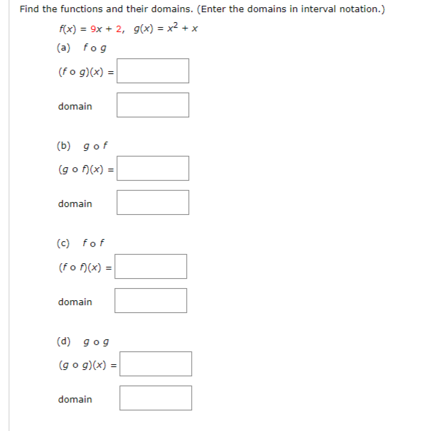 Solved Find the functions and their domains. (Enter the | Chegg.com