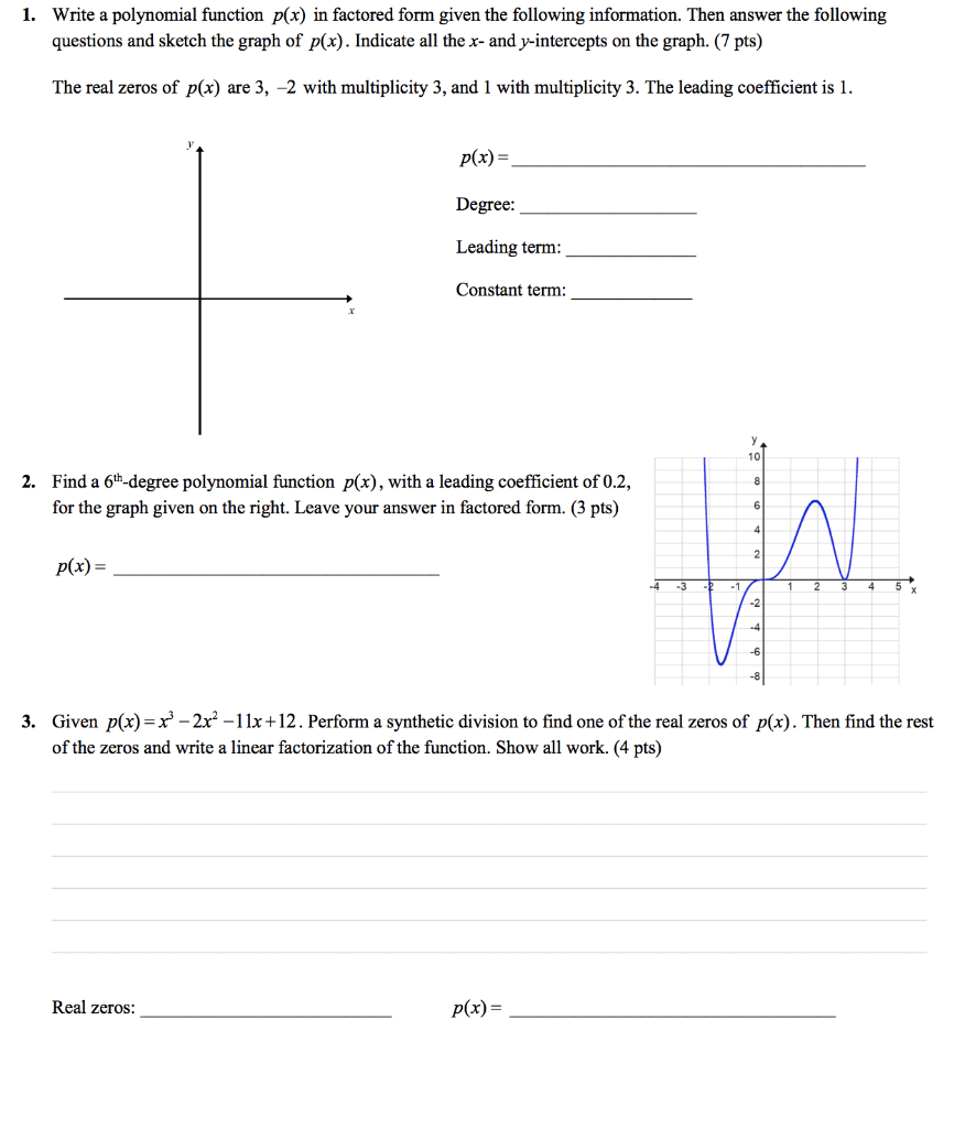 Solved 1. Write a polynomial function p(x) in factored form | Chegg.com