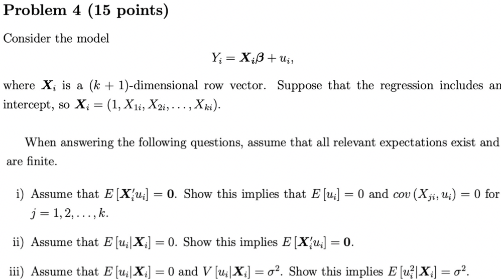 Consider the model Yi=Xiβ+ui, where Xi is a | Chegg.com