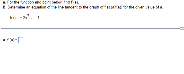 Solved a. For the function and point below, find f′(a). b. | Chegg.com