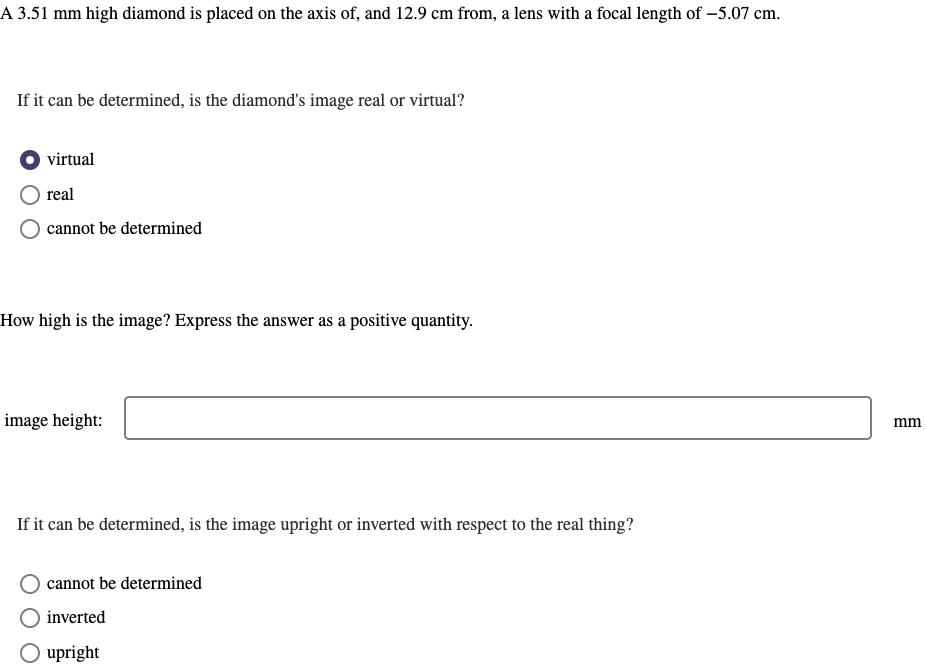 Solved A 3.51 mm high diamond is placed on the axis of, and | Chegg.com