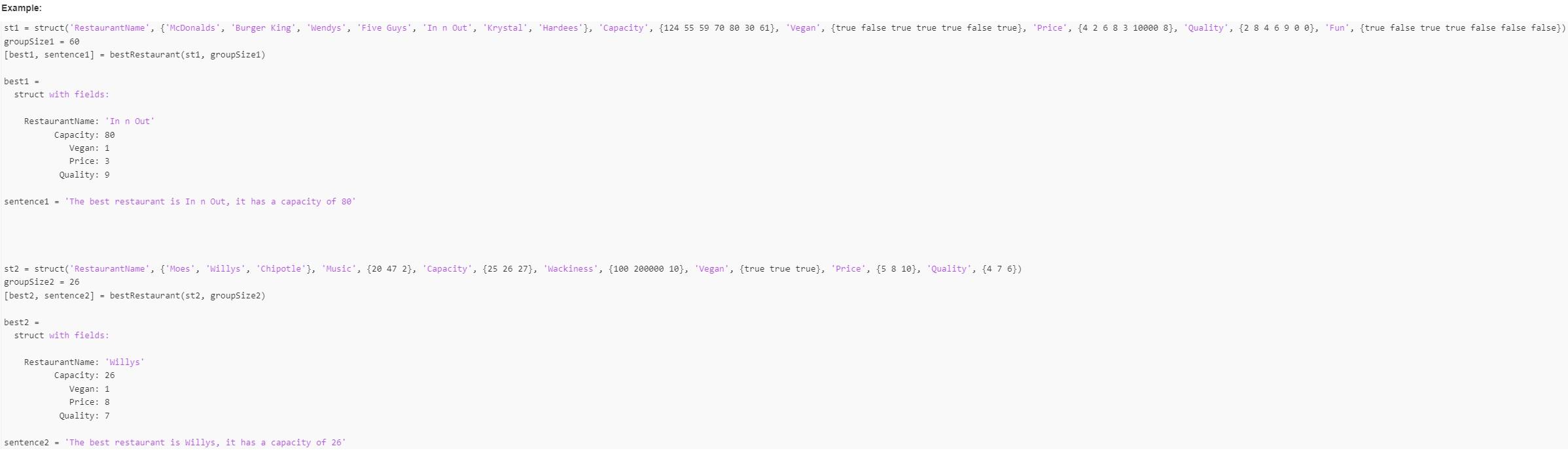 Inputs: 1. (structure) A 1×N structure array | Chegg.com