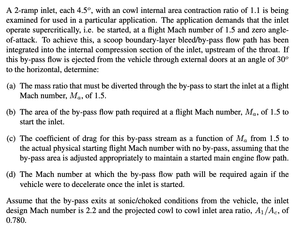 A 2-ramp inlet, each 4.5°, with an cowl internal area | Chegg.com