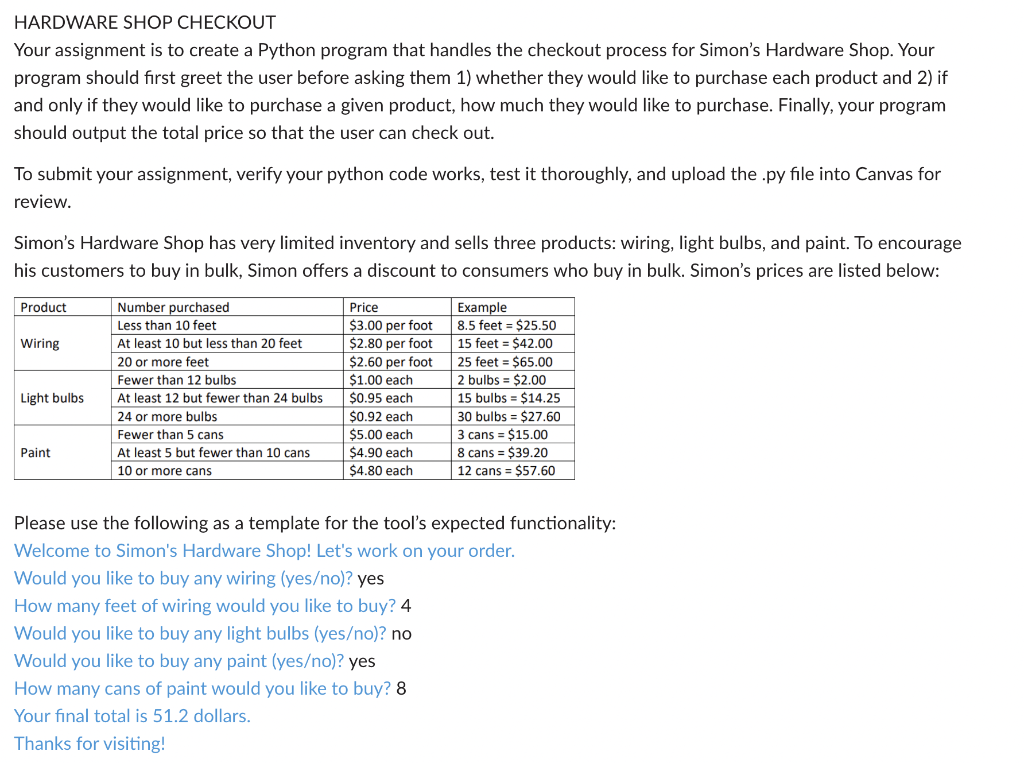 Solved HARDWARE SHOP CHECKOUT Your assignment is to create a | Chegg.com