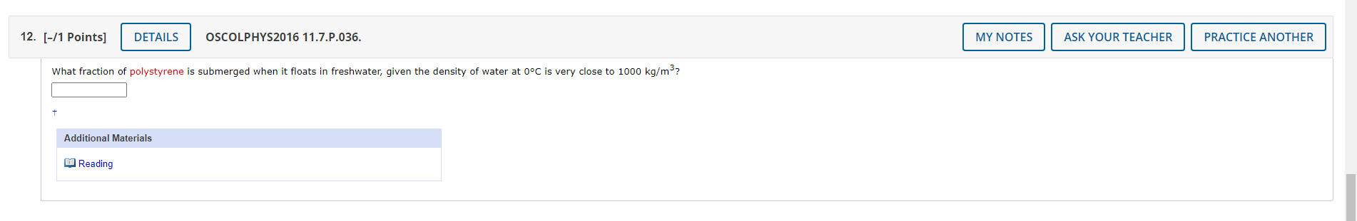 Solved What fraction of polystyrene is submerged when it | Chegg.com