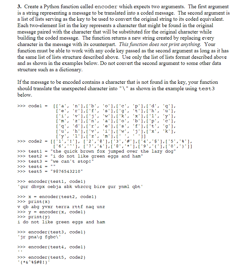 Solved 3 Create A Python Function Called Encoder Which 6729