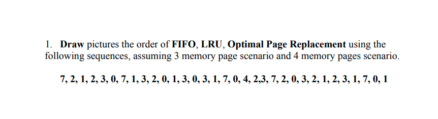 Solved 1. Draw pictures the order of FIFO, LRU, Optimal Page | Chegg.com