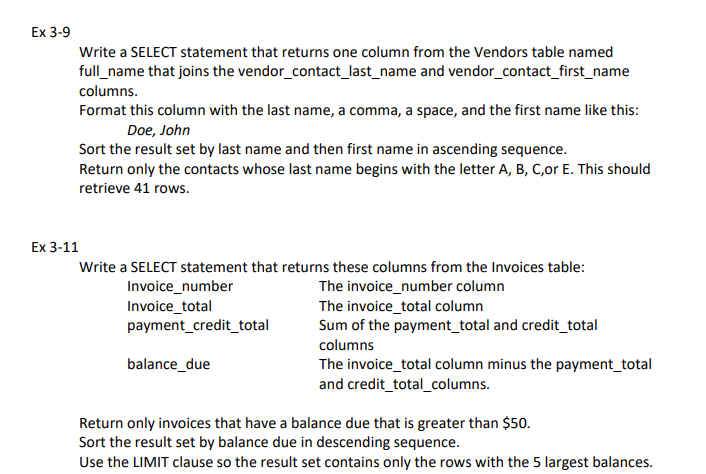 Solved Ex 3-9 Write a SELECT statement that returns one | Chegg.com