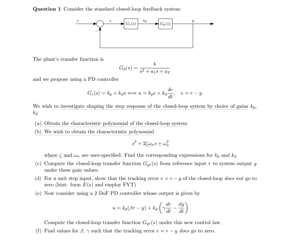 Solved Question 1 Consider the standard closed-loop feedback | Chegg.com