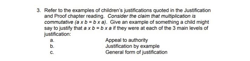 Solved 3. Refer to the examples of children's justifications | Chegg.com