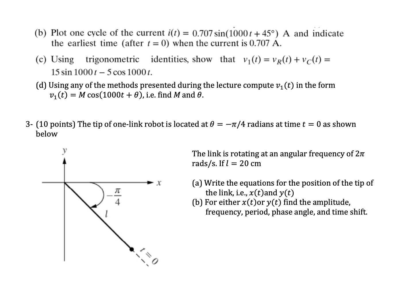 Solved 2- (10 points) A sinusoidal voltage v(t)=10sin(1000t) | Chegg.com