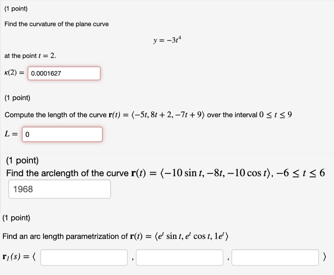Solved (1 point) Find the curvature of the plane curve y = | Chegg.com