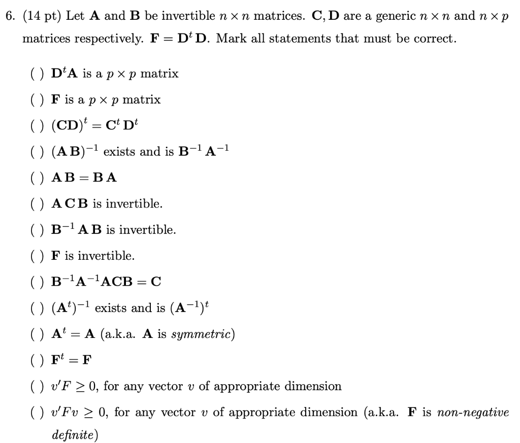 Solved Let A and B be invertible n × n matrices. C, D are a | Chegg.com
