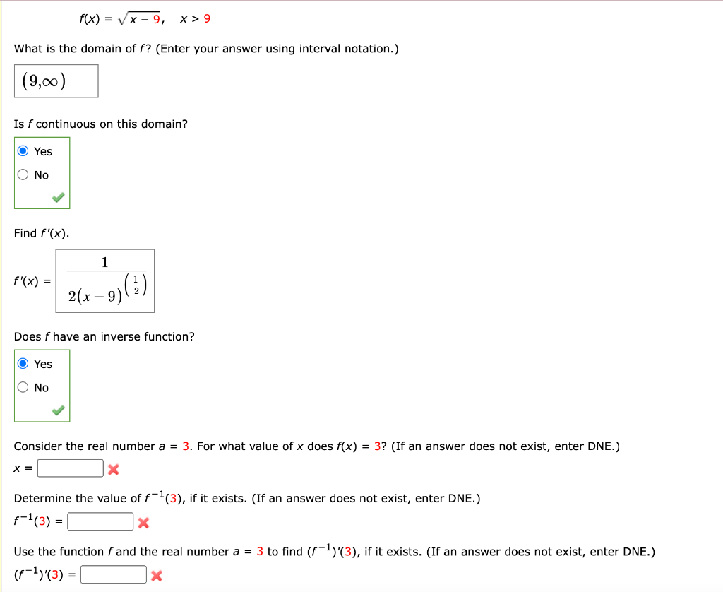 Solved f(x)=x−9,x>9 What is the domain of f ? (Enter your | Chegg.com