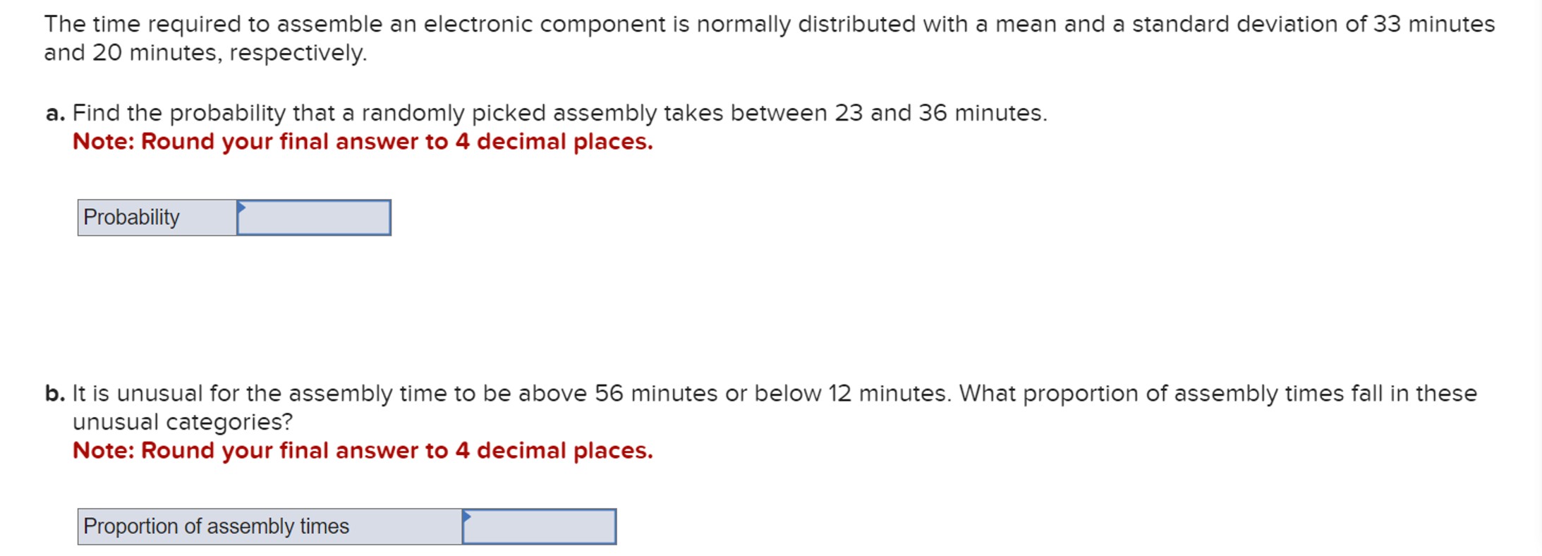 Solved The time required to assemble an electronic component | Chegg.com