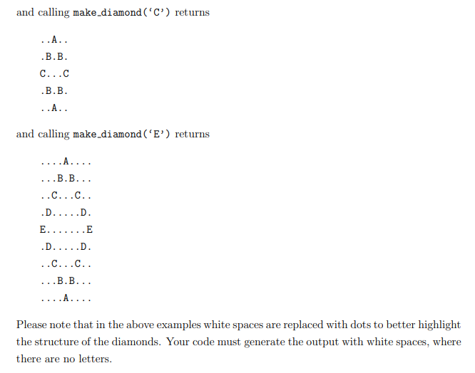 Solved Bonus Question (diamond.py) (4 points): The diamond | Chegg.com