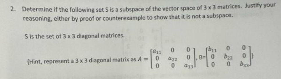 Solved 2. Determine if the following set S is a subspace of | Chegg.com