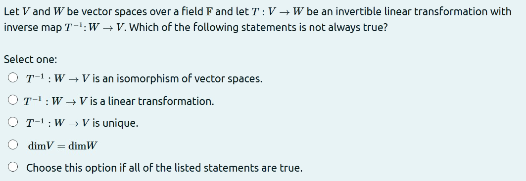 Solved Let V and W be vector spaces over a field F and let | Chegg.com