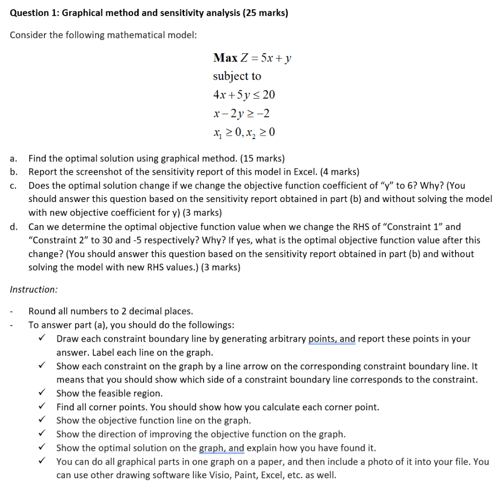 Solved Question 1: Graphical method and sensitivity analysis | Chegg.com