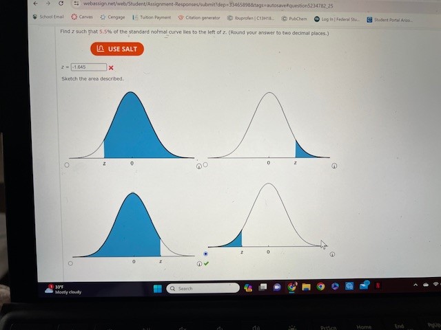 Solved Find z ﻿such that 5.5% ﻿of the standard nolmal curve | Chegg.com