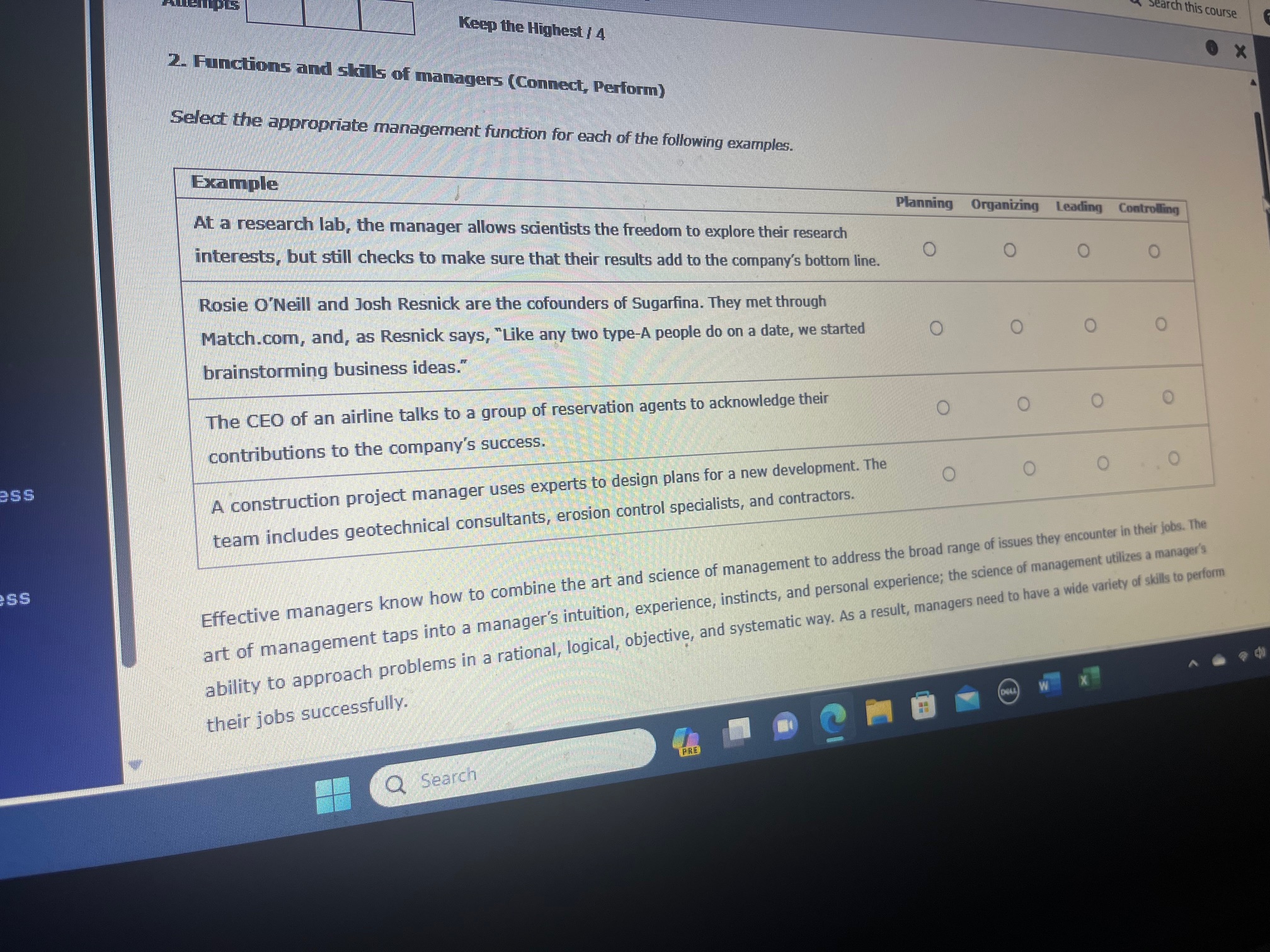 Solved Functions and shitls of managers (Connect, | Chegg.com