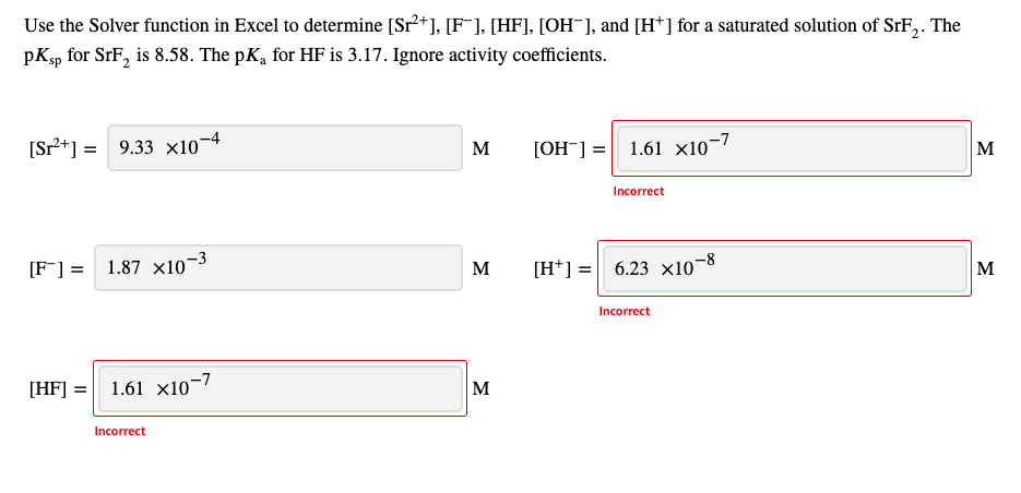Solved Use the Solver function in Excel to determine [Sr2+], | Chegg.com