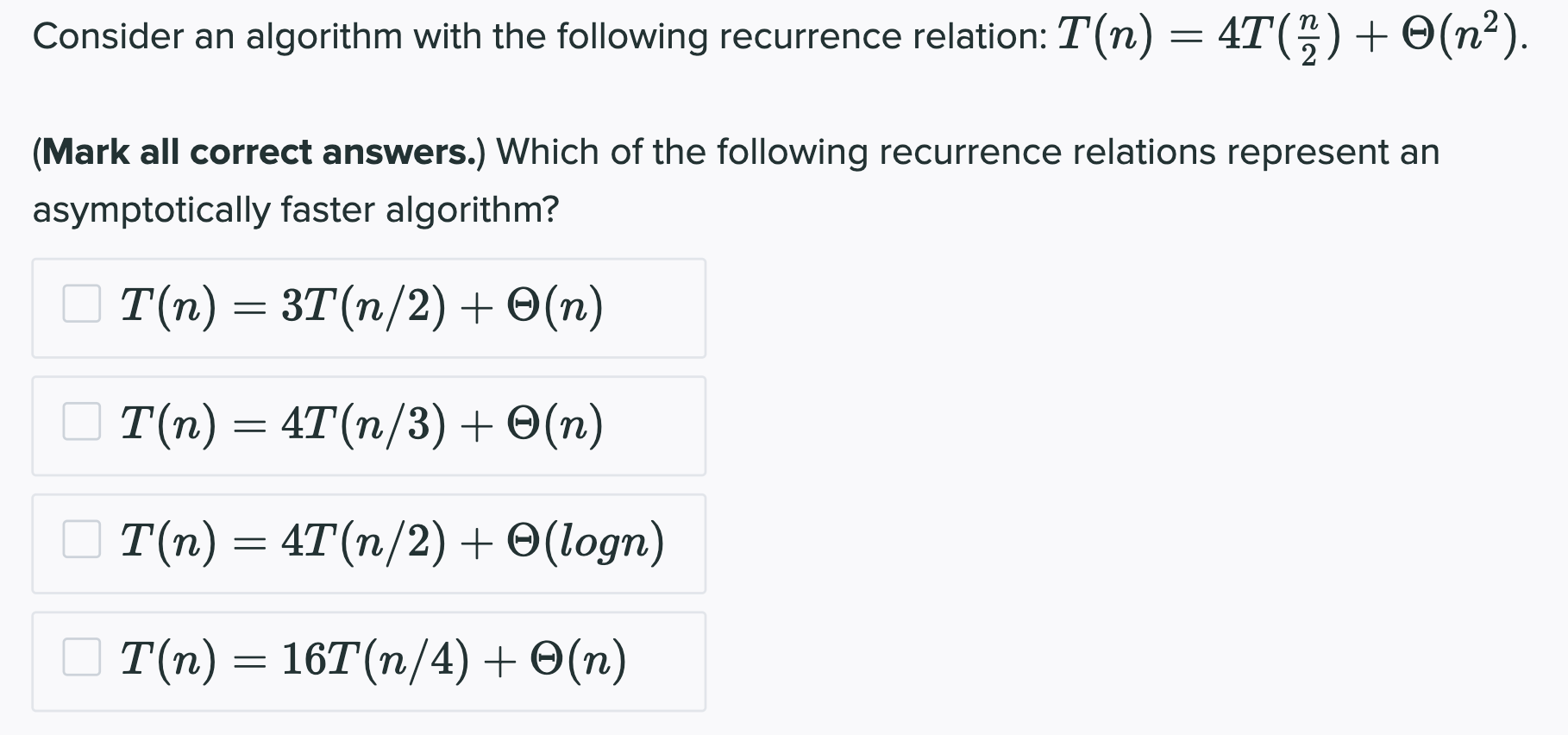 Solved Consider an algorithm with the following recurrence | Chegg.com