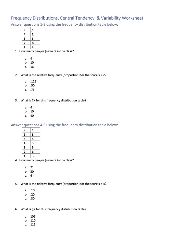 Solved Frequency Distributions, Central Tendency, & | Chegg.com
