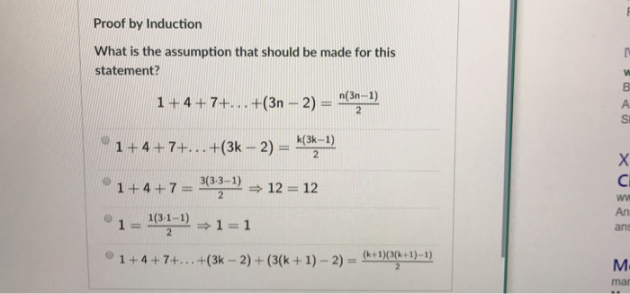 Solved Proof by Induction What is the assumption that | Chegg.com