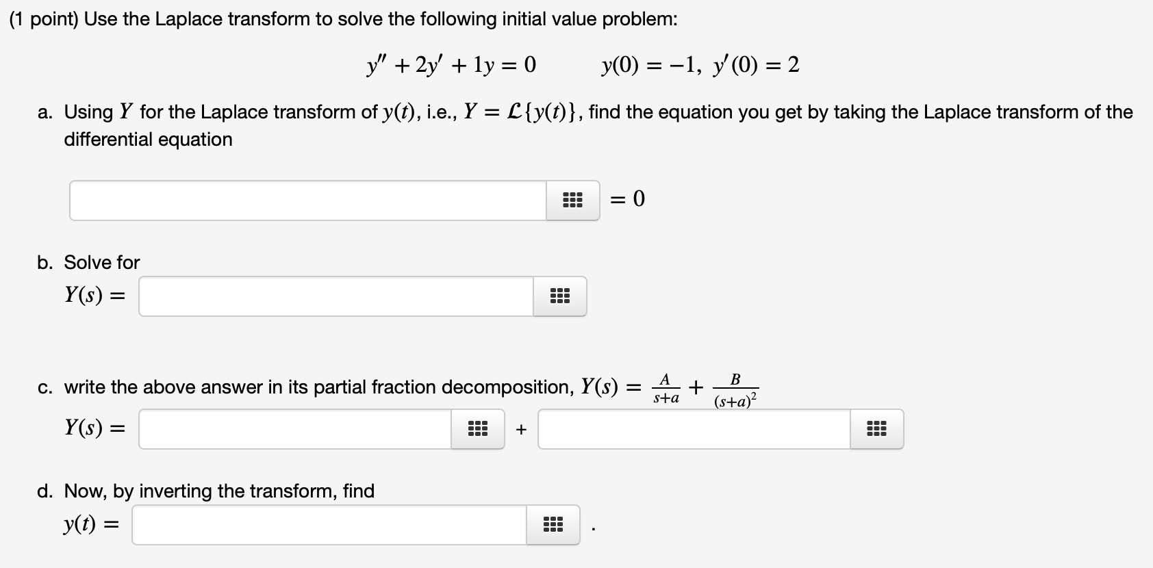 Solved (1 point) Consider the initial value problem y" + 4y | Chegg.com