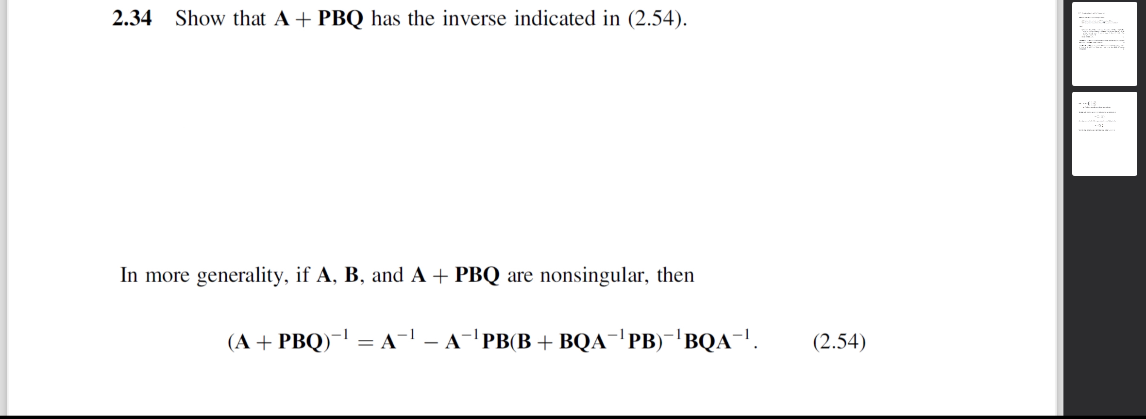 Solved 2.34 ﻿Show that A+ ﻿PBQ has the inverse indicated in | Chegg.com