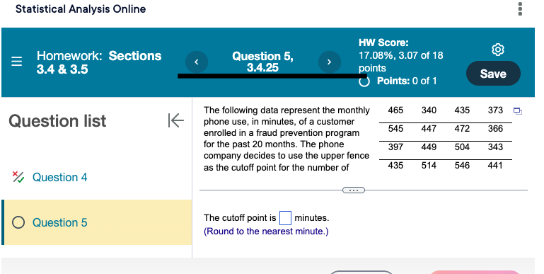 Solved Statistical Analysis Online Question list Question 4 | Chegg.com