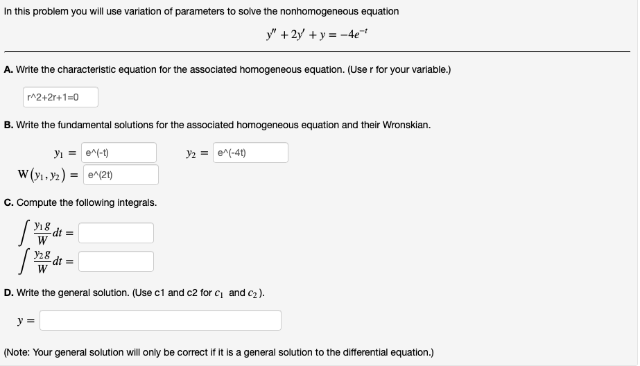Solved In this problem you will use variation of parameters | Chegg.com