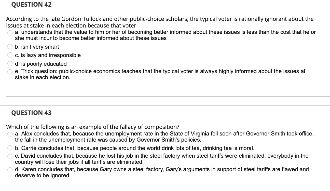 Solved QUESTION 42 According to the late Gordon Tullock and | Chegg.com