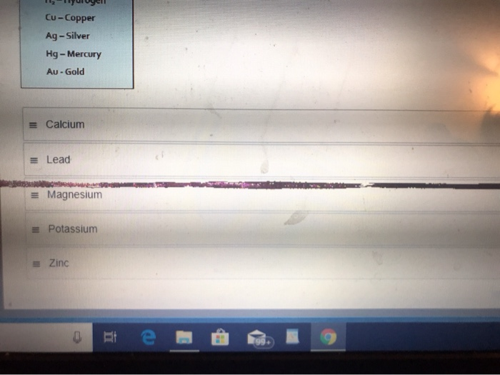 Solved Cu-Copper Ag-Silver Hg-Mercury Au-Gold E Calcium Lead | Chegg.com