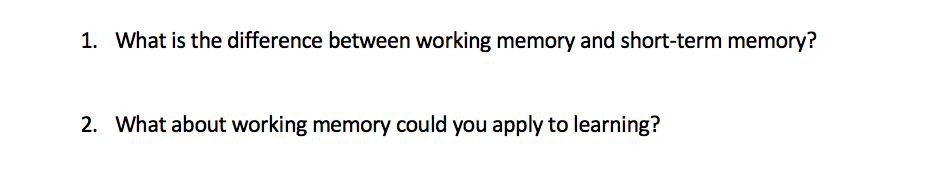 Solved 1. What is the difference between working memory and | Chegg.com
