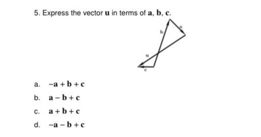 Solved 5. Express the vector u in terms of a,b,c. a. −a+b+c | Chegg.com